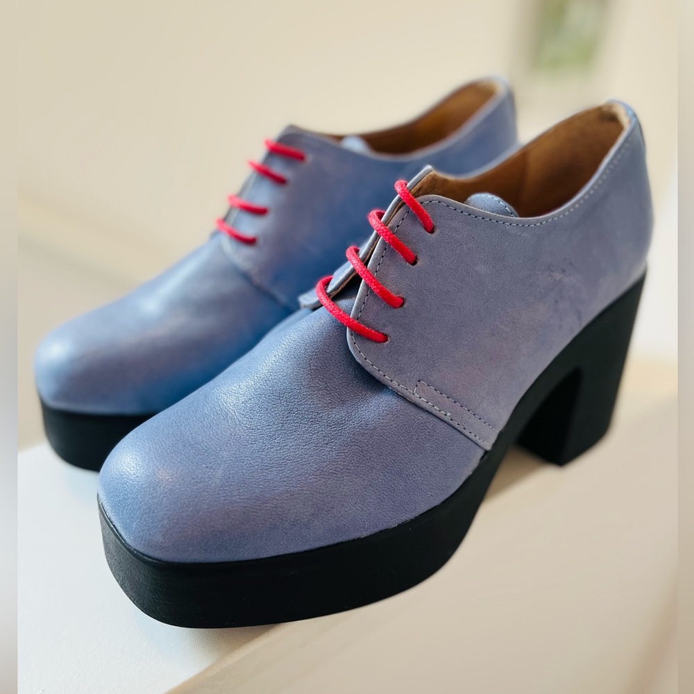 Belle Hari- Blue 100% Spanish Leather Platform Shoes - Gem